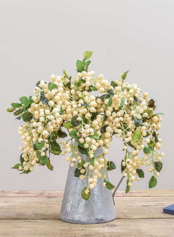 Hanging Artificial White Berry Stems Pack of 6 – Artificial Green