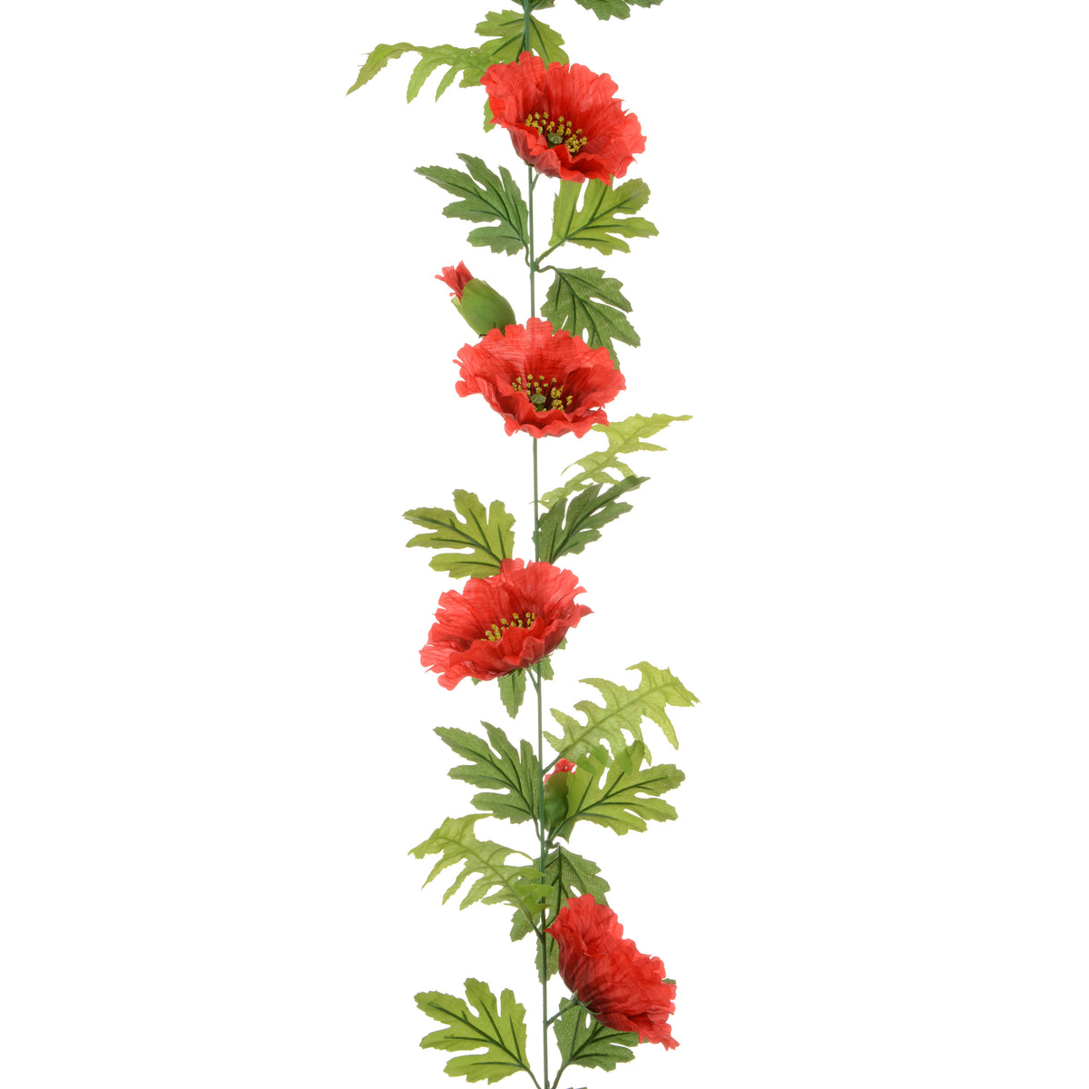 Faux Red Poppy Garland 180cm – Artificial Green